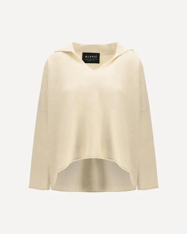 Alanui Ribbed Polo Sweater With 3/4 Sleeves
