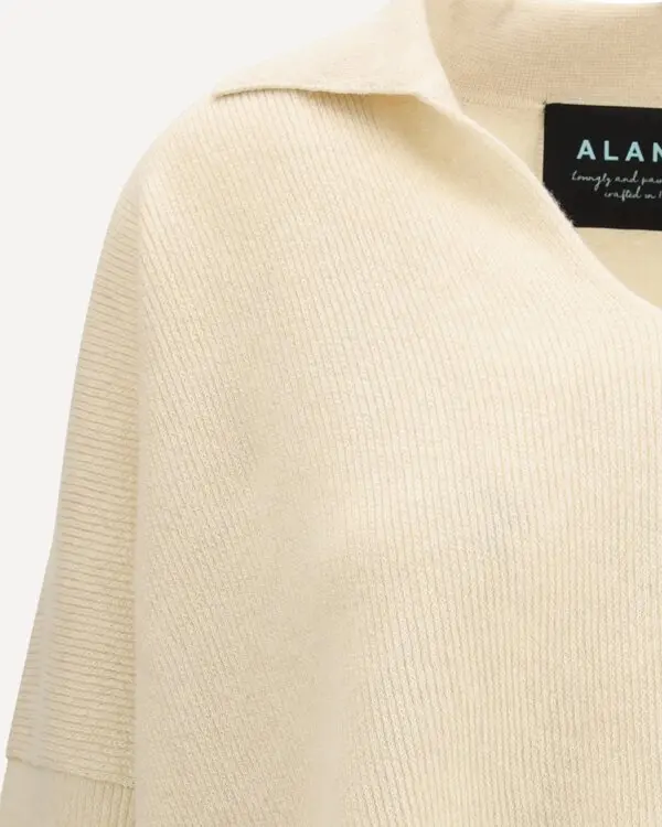 Alanui Ribbed Polo Sweater With 3/4 Sleeves