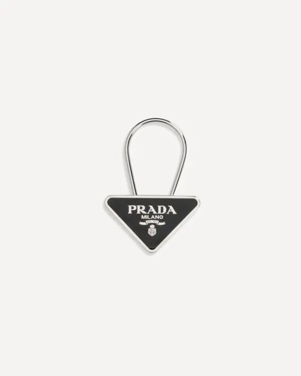 Prada Metal Key Ring With Enamel Logo - Black