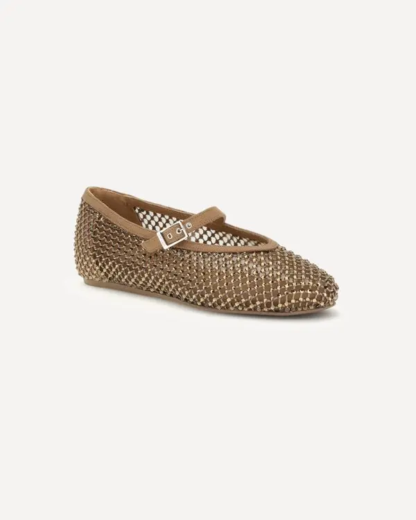 LE SILLA Gilda Ballerinas With Iridescent Crystals - Brown
