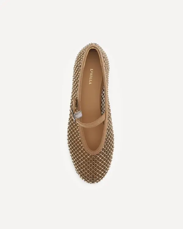 LE SILLA Gilda Ballerinas With Iridescent Crystals - Brown