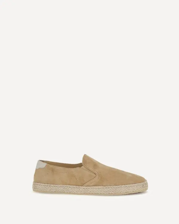 Brunello Cucinelli Suede Slip-on Sneakers With Raffia Sole - Beige