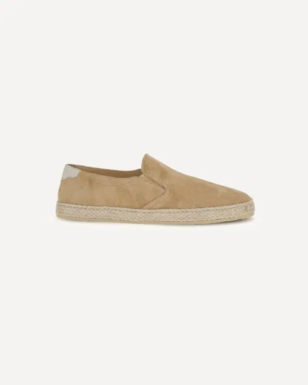 Brunello Cucinelli Suede Slip-on Sneakers With Raffia Sole - Beige