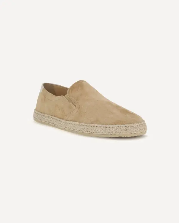 Brunello Cucinelli Suede Slip-on Sneakers With Raffia Sole - Beige