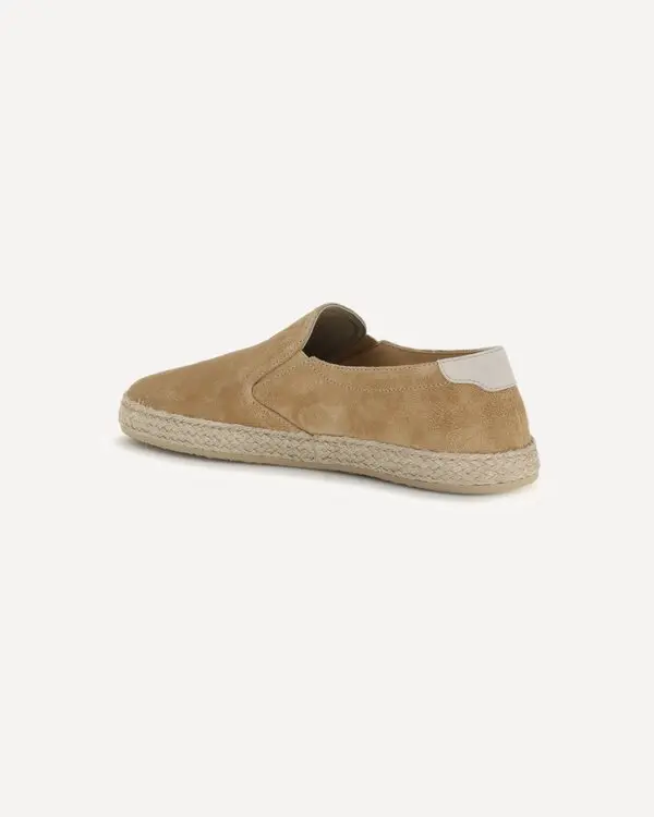 Brunello Cucinelli Suede Slip-on Sneakers With Raffia Sole - Beige