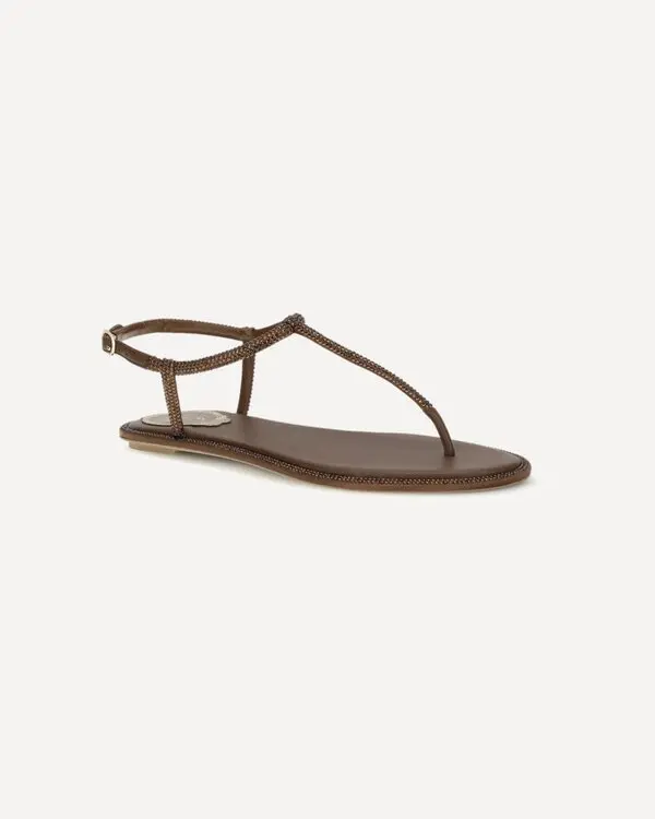 Rene Caovilla Diana Embellished Crystal Flip-flop Sandals - Brown