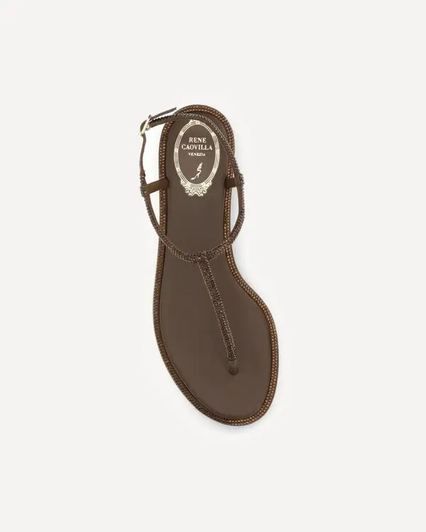 Rene Caovilla Diana Embellished Crystal Flip-flop Sandals - Brown