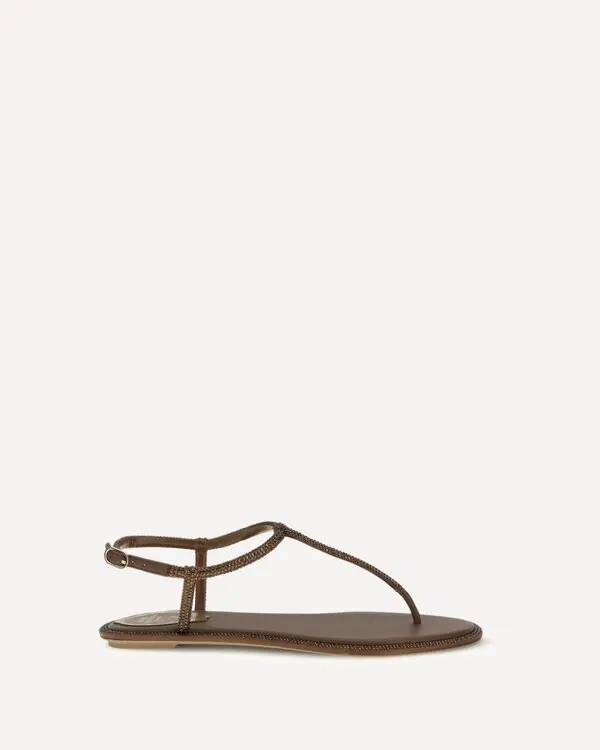Rene Caovilla Diana Embellished Crystal Flip-flop Sandals - Brown