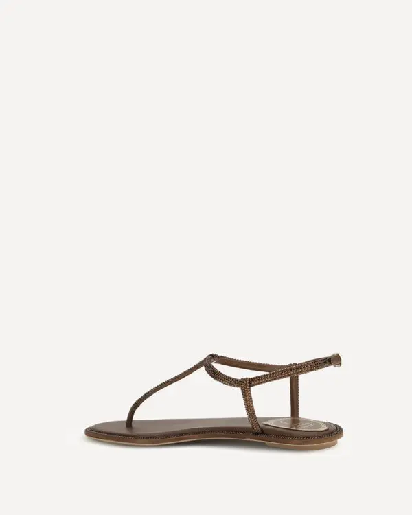 Rene Caovilla Diana Embellished Crystal Flip-flop Sandals - Brown