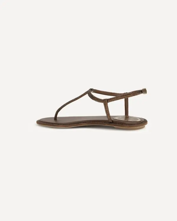 Rene Caovilla Diana Embellished Crystal Flip-flop Sandals - Brown