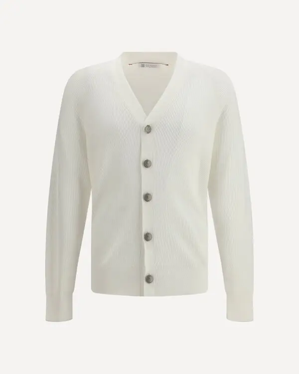 Brunello Cucinelli Ribbed V-neck Cardigan - White