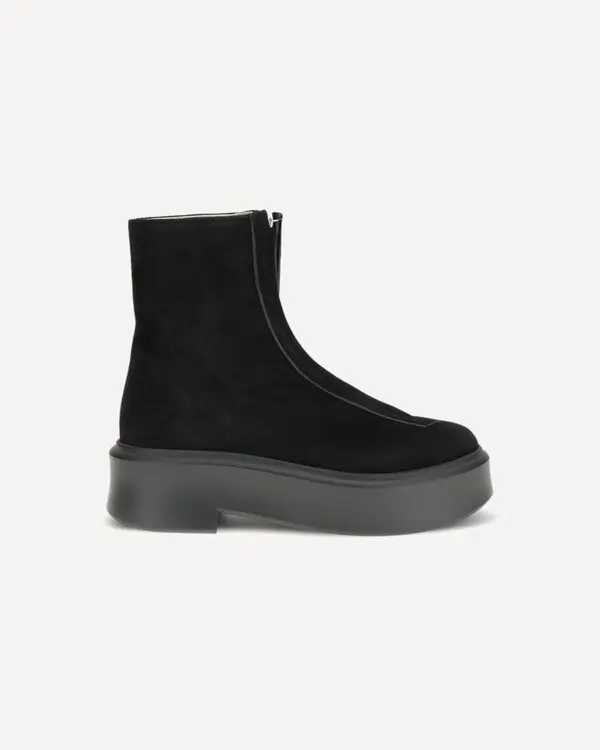 THE ROW Suede Zip Up Platform Boots - Black