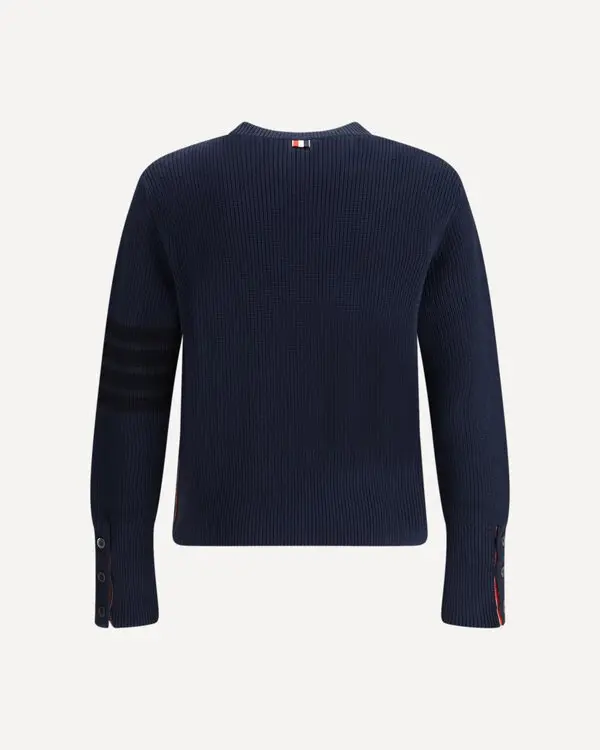 Thom Browne Cotton Crewneck Sweater With Four-bar Detail - Blue