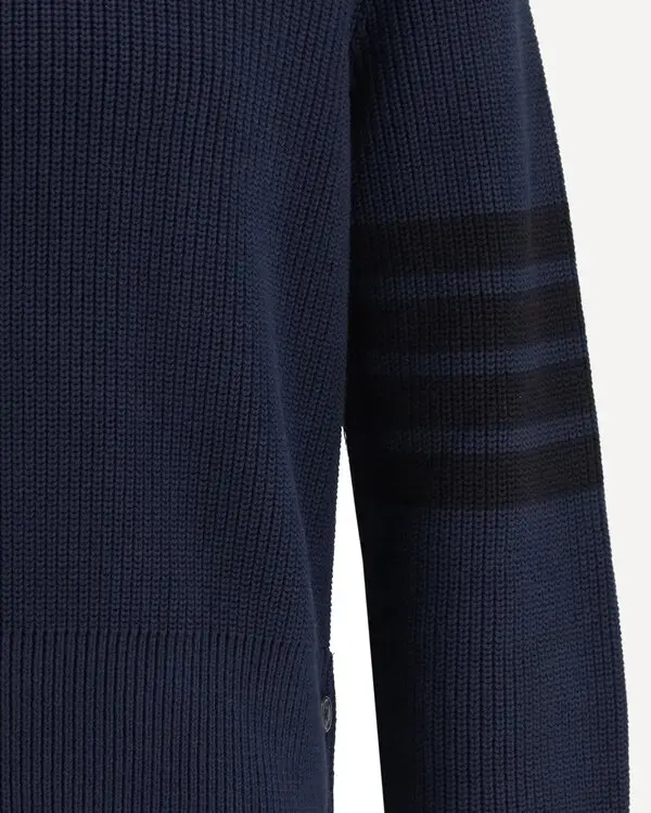 Thom Browne Cotton Crewneck Sweater With Four-bar Detail - Blue