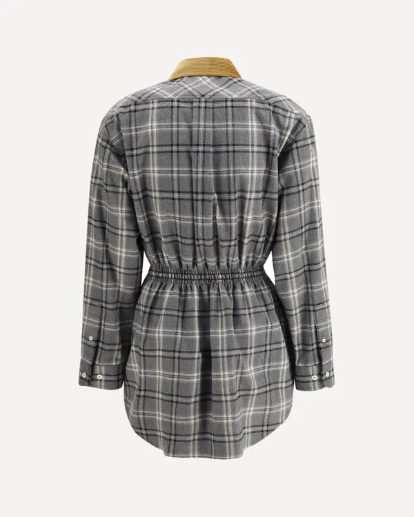 Miu Miu Plaid Flannel Mini Dress With Velvet Collar - Grey