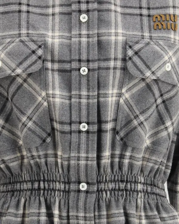 Miu Miu Plaid Flannel Mini Dress With Velvet Collar - Grey