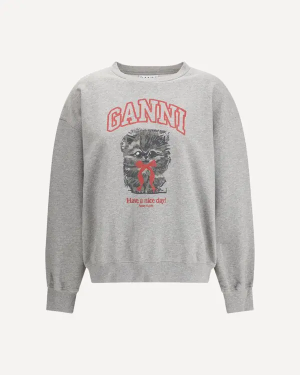 GANNI Kitty Graphic Sweatshirt - Grey