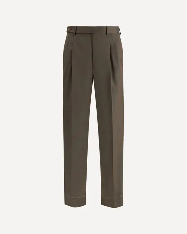 Brioni Capri Wide-leg Wool Blend Pants With Double Pleats - Khaki