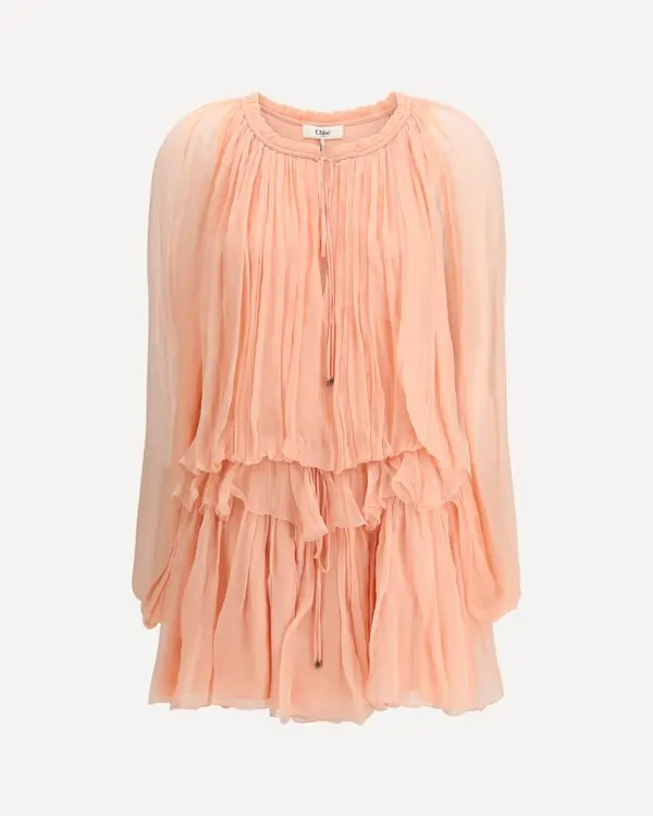 Chloé Silk Muslin Mini Dress With Cape Effect