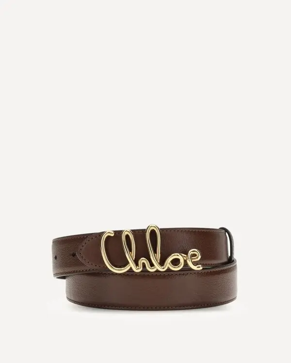 Chloé Iconic Leather Belt With Engraved Logo Buckle - Brown
