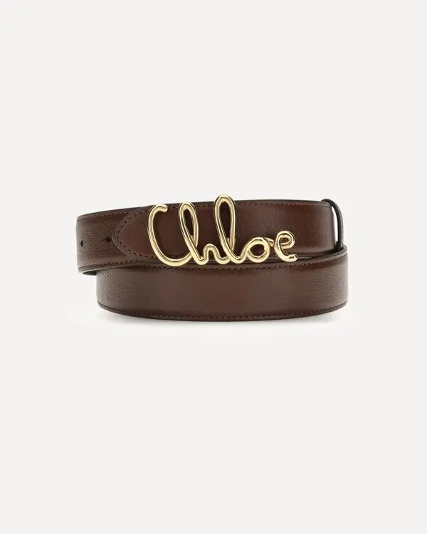 Chloé Iconic Leather Belt With Engraved Logo Buckle - Brown