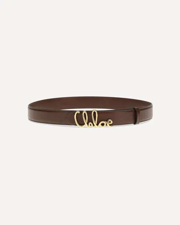 Chloé Iconic Leather Belt With Engraved Logo Buckle - Brown
