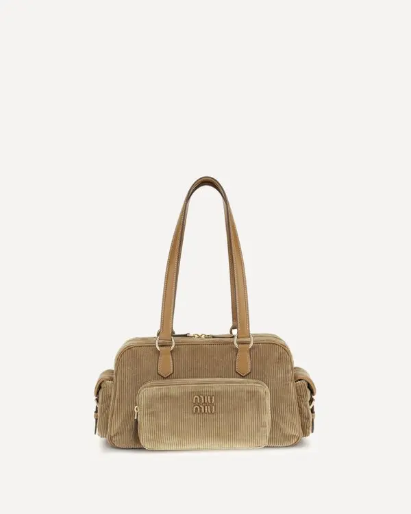 Miu Miu Corduroy Shoulder Bag - Beige