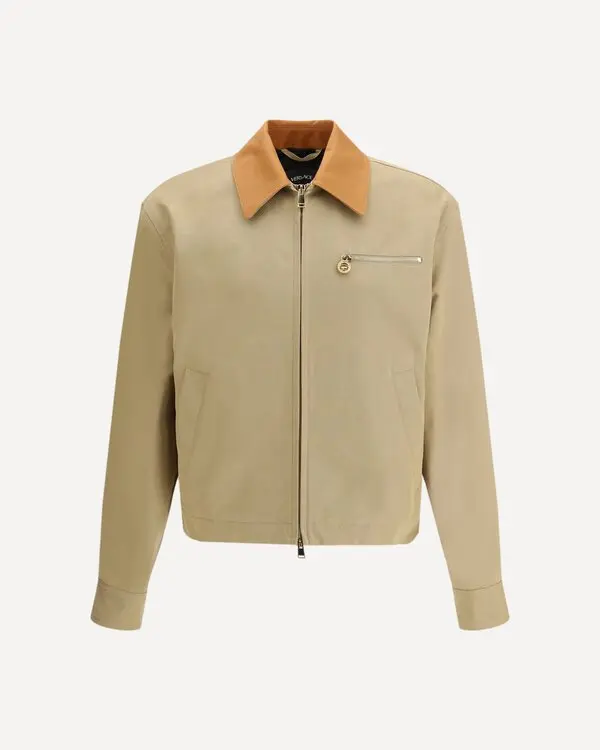 Versace Cotton Jacket With Leather Collar - Beige