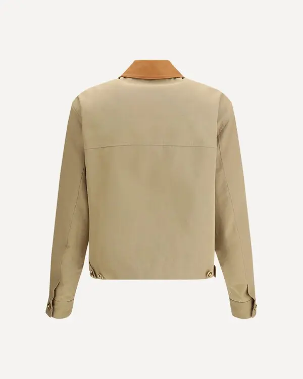 Versace Cotton Jacket With Leather Collar - Beige