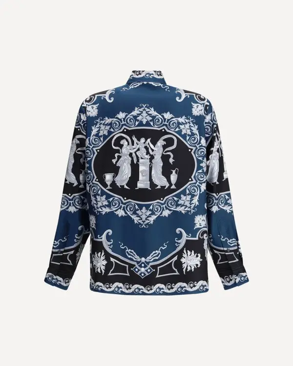 Versace Regular-fit Printed Silk Twill Shirt - Blue