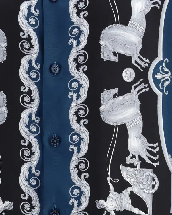 Versace Regular-fit Printed Silk Twill Shirt - Blue