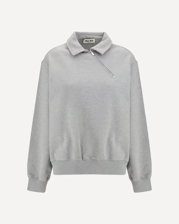 Miu Miu Sweatshirt With Asymmetrical Zip Closure And Embroidered Logo