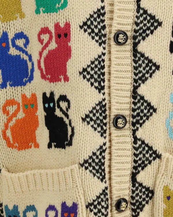 Valentino Garavani Le Chat De La Maison Jacquard Wool Cardigan