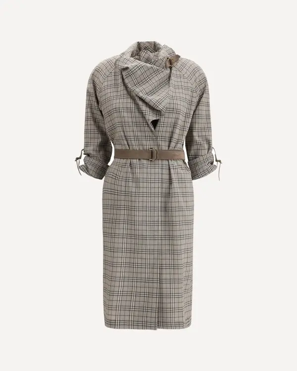 Burberry Wool Check Dress With Shawl Collar