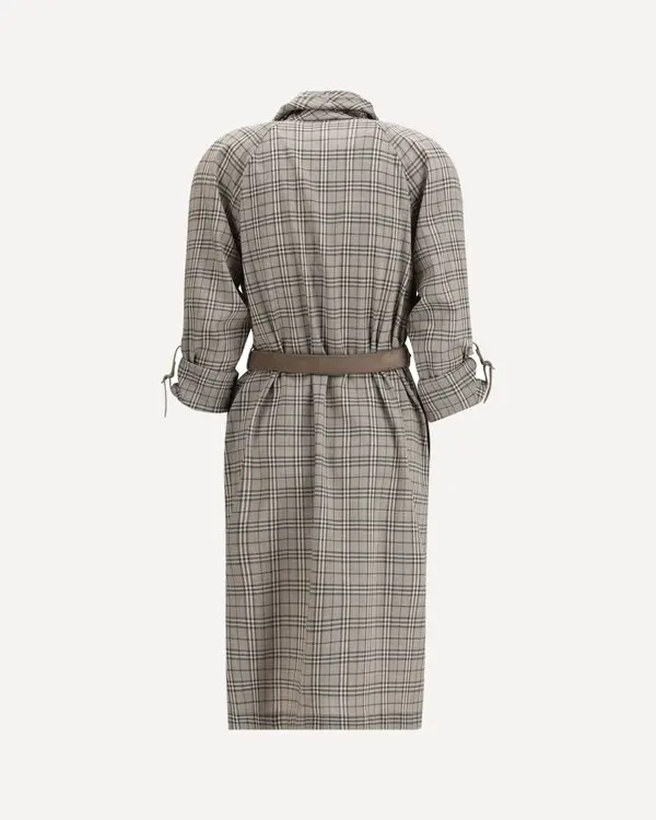 Burberry Wool Check Dress With Shawl Collar