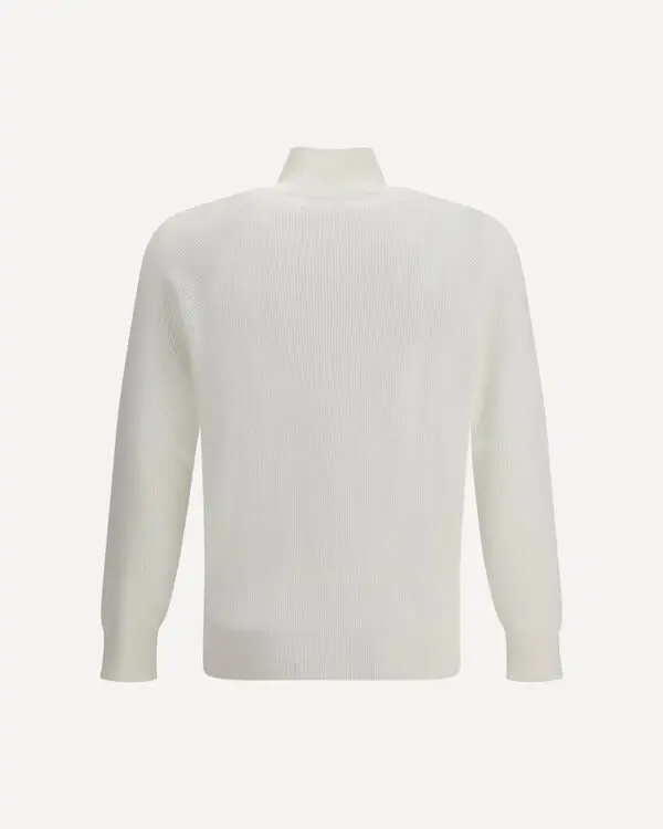 Brunello Cucinelli Ribbed High Neck Half-zip Cotton Sweater