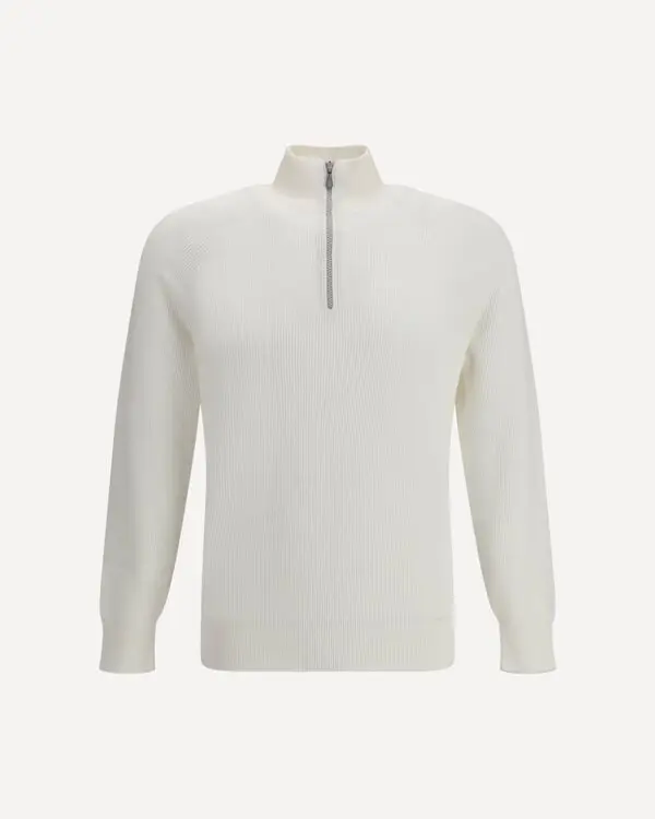 Brunello Cucinelli Ribbed High Neck Half-zip Cotton Sweater