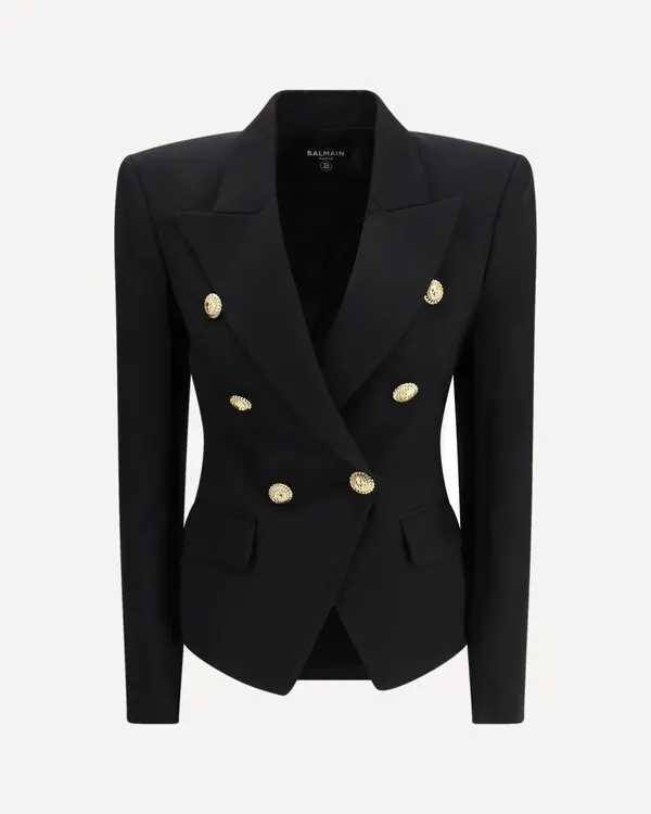 Balmain 6-button Fitted Grain De Poudre Jacket - Black