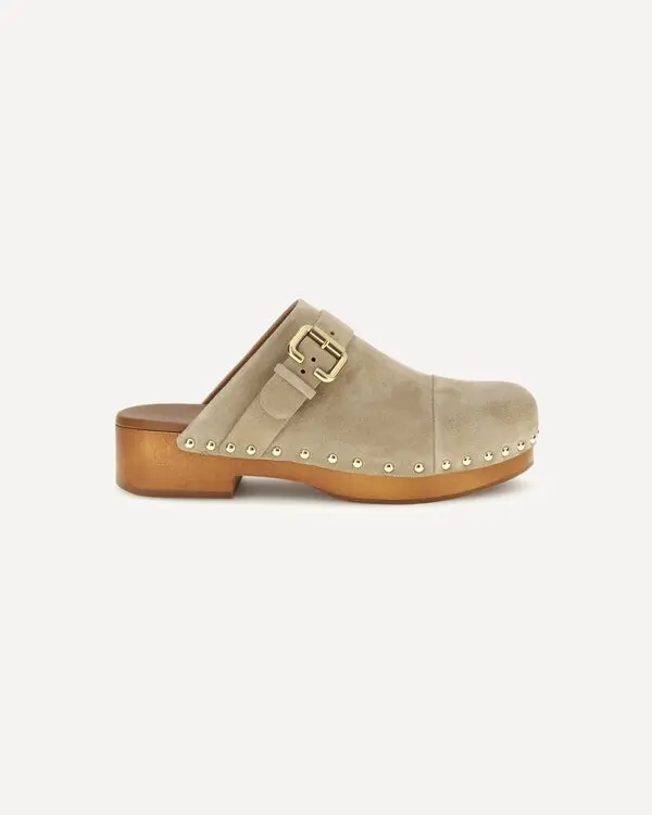Chloé Jeannette Suede Clog Mules - Beige
