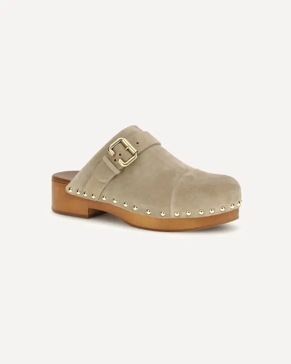 Chloé Jeannette Suede Clog Mules - Beige