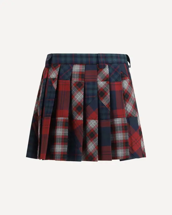 Miu Miu Pleated Patchwork Tartan Mini Skirt