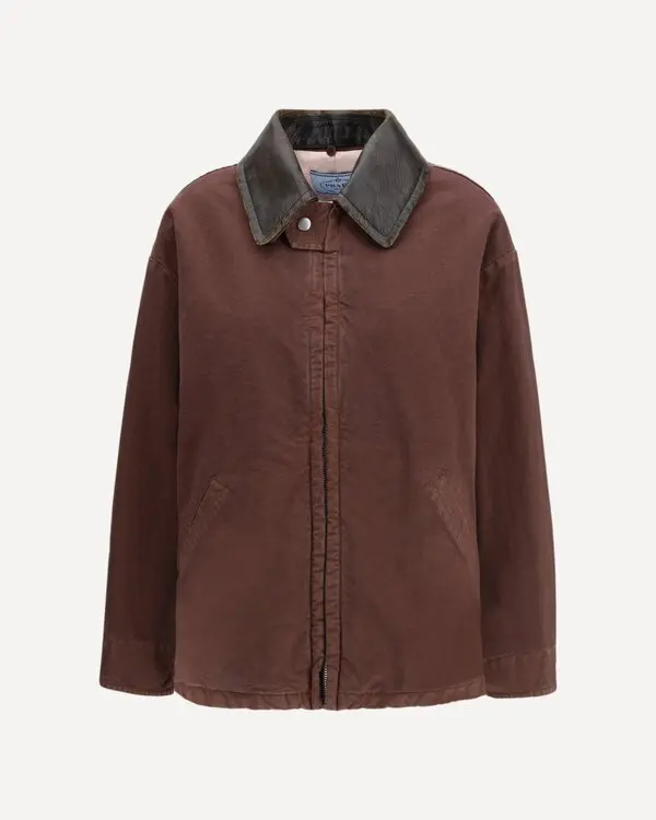 Prada Canvas Peacoat With Leather Collar
