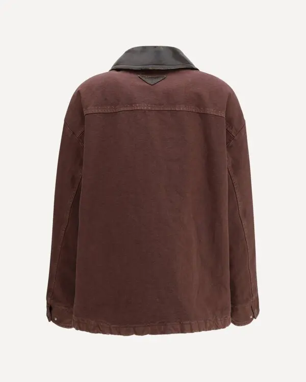 Prada Canvas Peacoat With Leather Collar