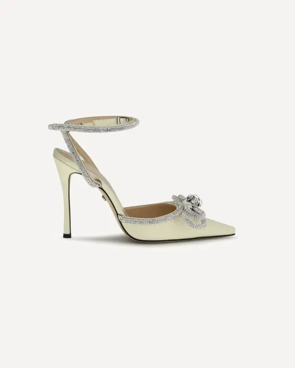 Mach & Mach Satin Pumps With Crystal Bow Detailing - Yellow