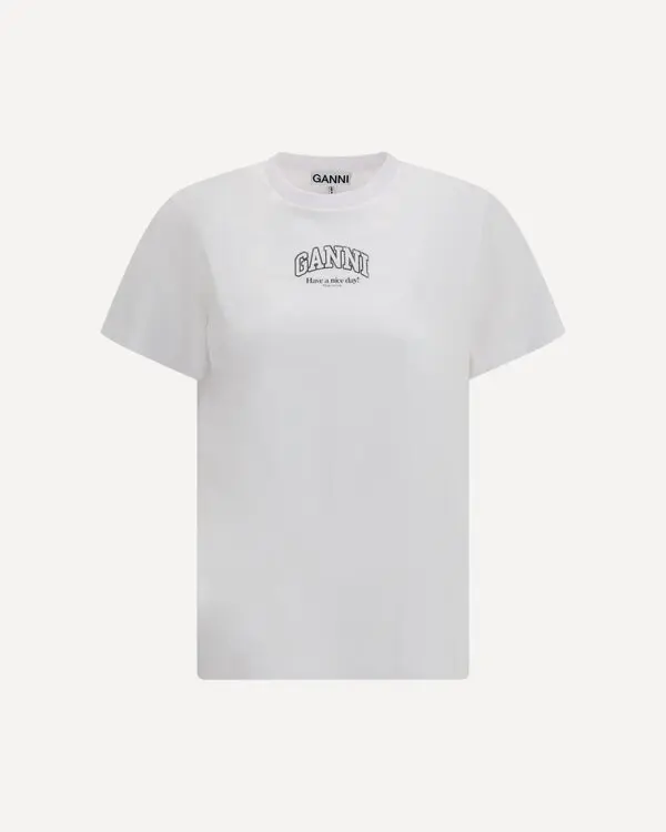 GANNI Crewneck T-shirt With Logo Detail - White