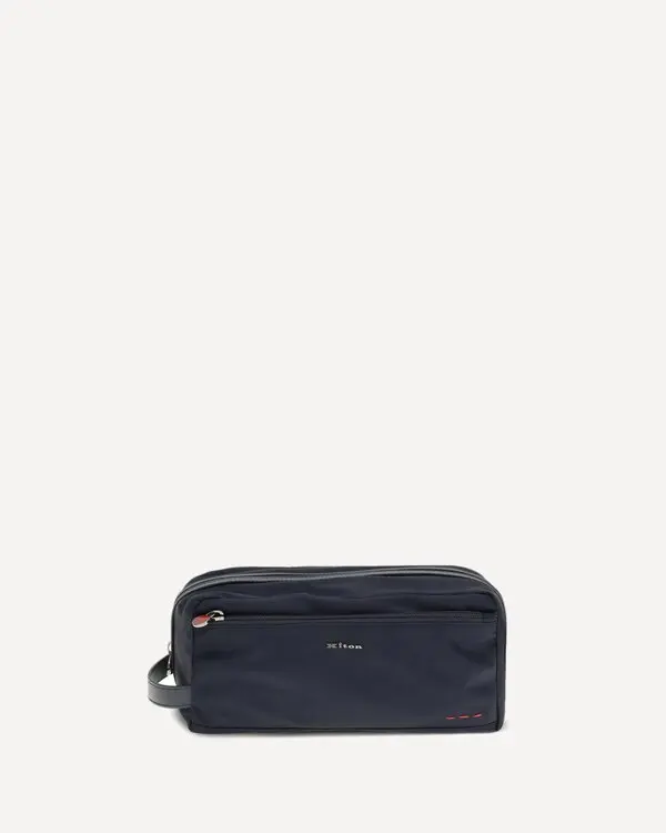 Kiton Nylon Beauty Case With Leather Inserts - Blue