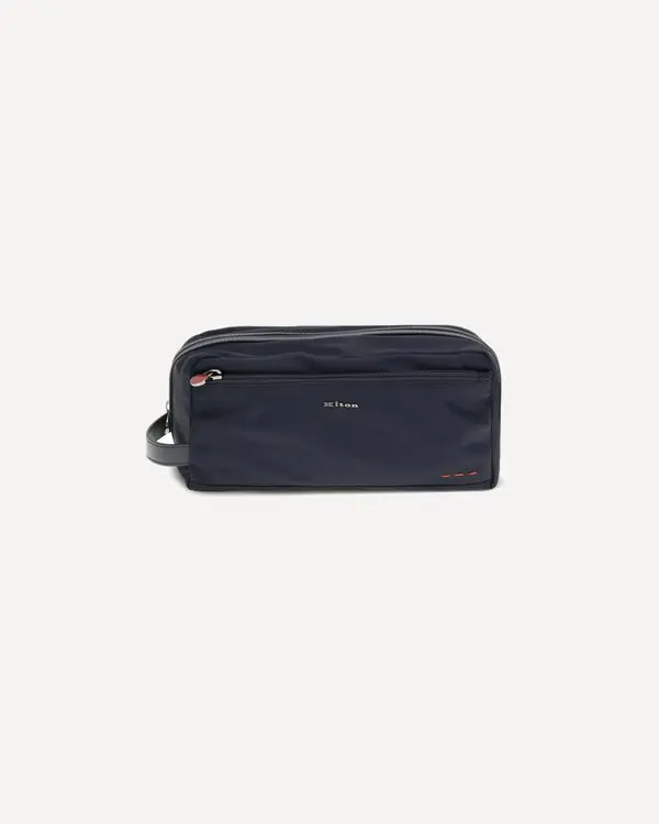 Kiton Nylon Beauty Case With Leather Inserts - Blue