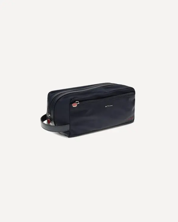 Kiton Nylon Beauty Case With Leather Inserts - Blue