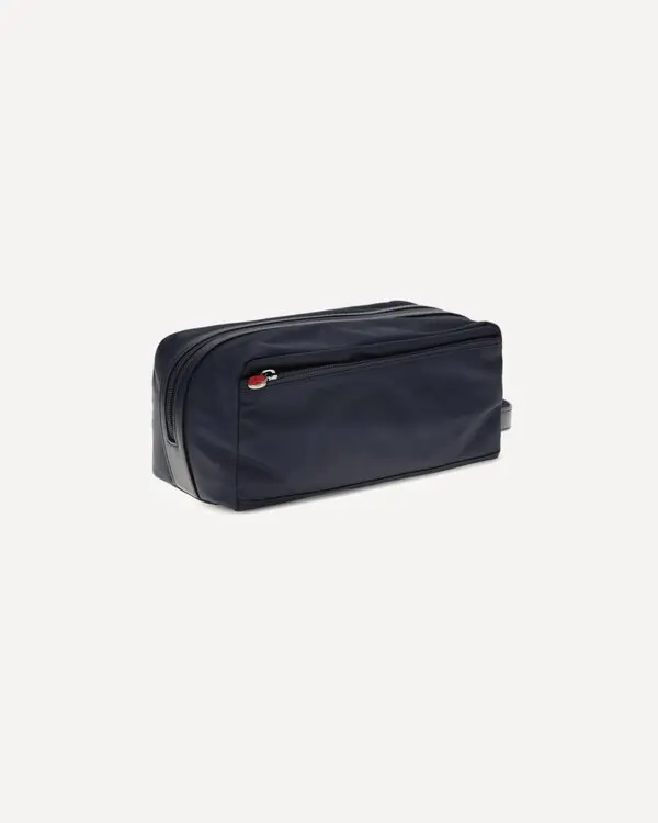 Kiton Nylon Beauty Case With Leather Inserts - Blue