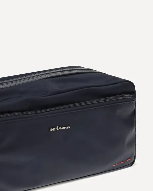 Kiton Nylon Beauty Case With Leather Inserts - Blue